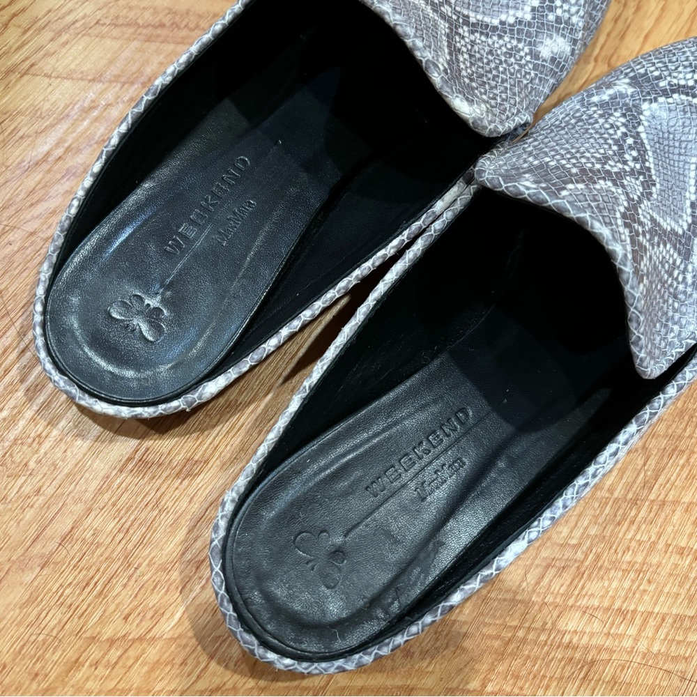 Max Mara Genuine Leather Snake Print Mules - Gem